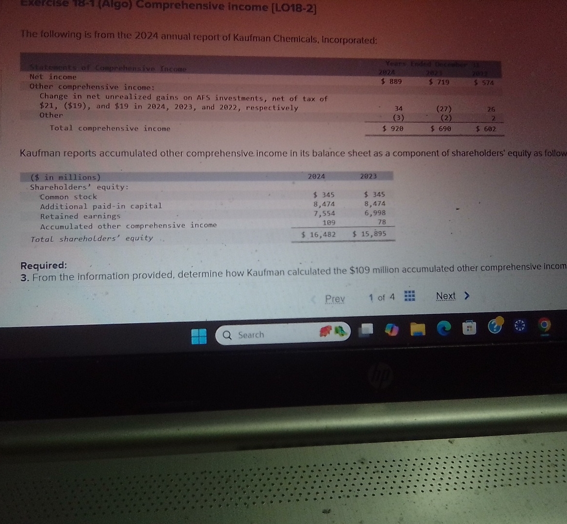 Solved Exercise 18-1 (Algo) ﻿Comprehensive income | Chegg.com