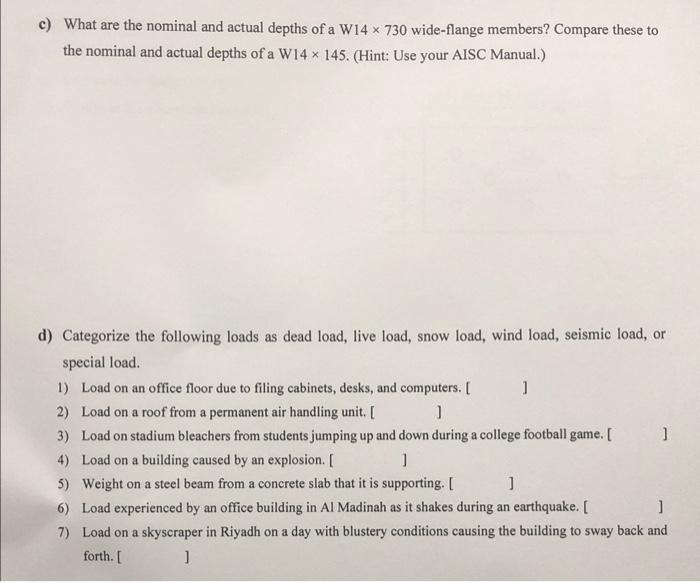 Solved c) What are the nominal and actual depths of a W14 | Chegg.com