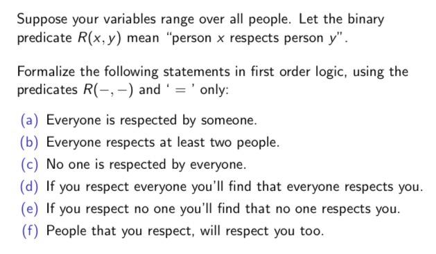 Solved Suppose your variables range over all people. Let the | Chegg.com