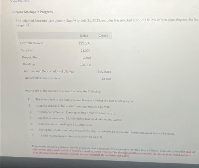 Solved Current Attempt in Progress The ledger of Sarasota | Chegg.com