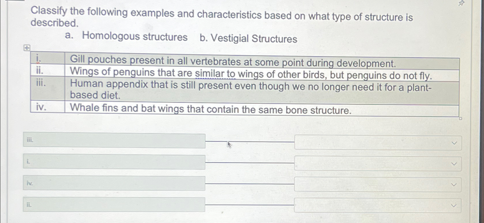 Solved Classify the following examples and characteristics | Chegg.com
