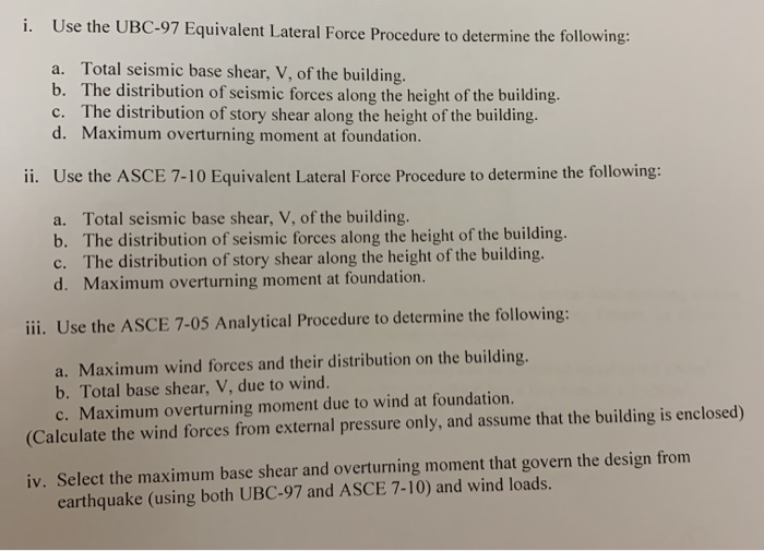 i. Use the UBC-97 Equivalent Lateral Force Procedure | Chegg.com