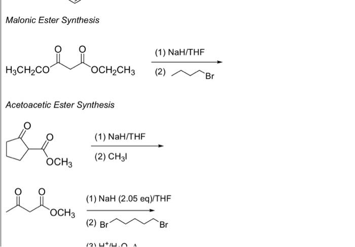 Solved Malonic Ester Synthesis (1) NaH/THF (2) Acetoacetic | Chegg.com