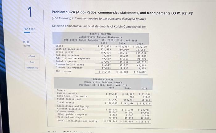 Solved Problem 13 2a Algo Ratios Common Size Statements