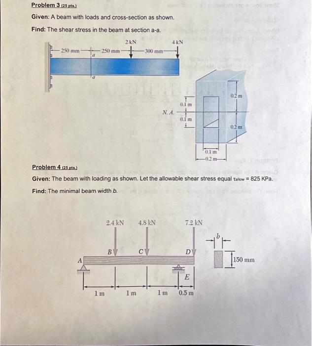 Solved Problem 1 (25 pts.) Given: A beam is subjected to | Chegg.com