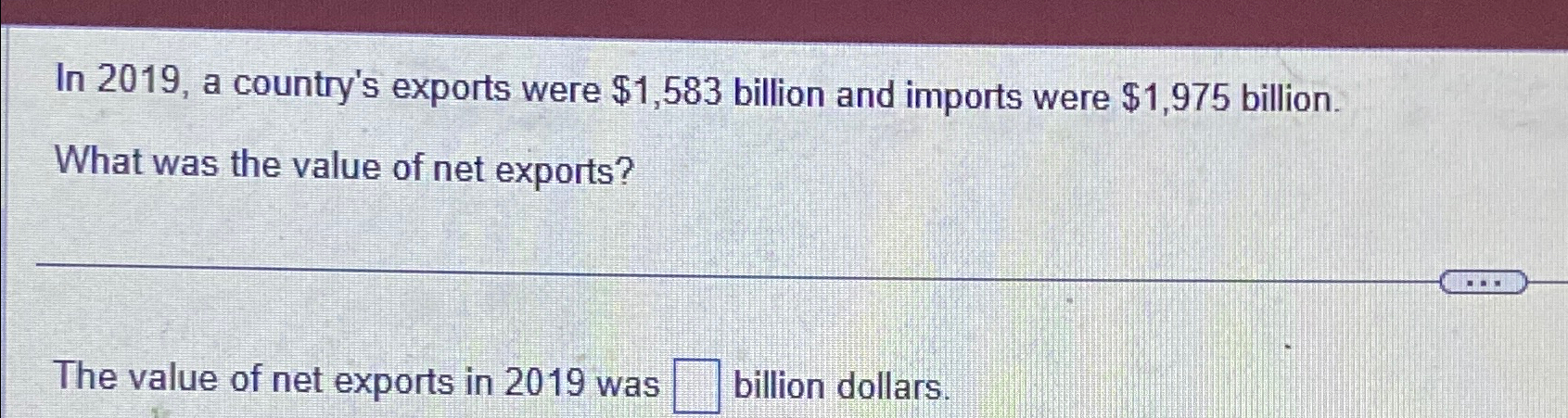 Solved In 2019 , ﻿a country's exports were $1,583 ﻿billion | Chegg.com