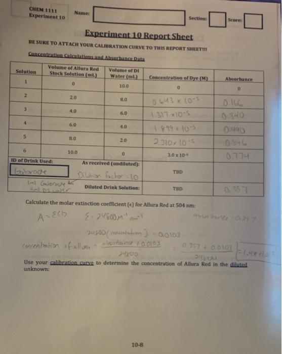 Solved CHEM 1111 Experiment 10 Name: Section SCE Experiment | Chegg.com Solved CHEM 1111 Experiment 10 Name: Section SCE Experiment | Chegg.com
