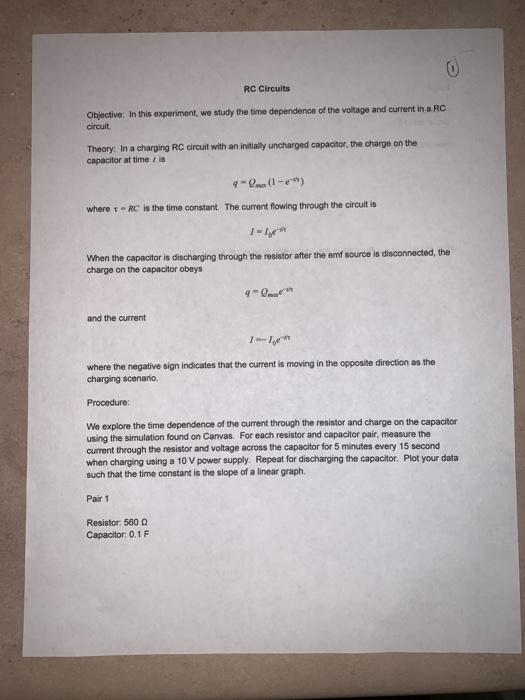 Solved RC circuits labmy questions are, 1) How should I plot | Chegg.com