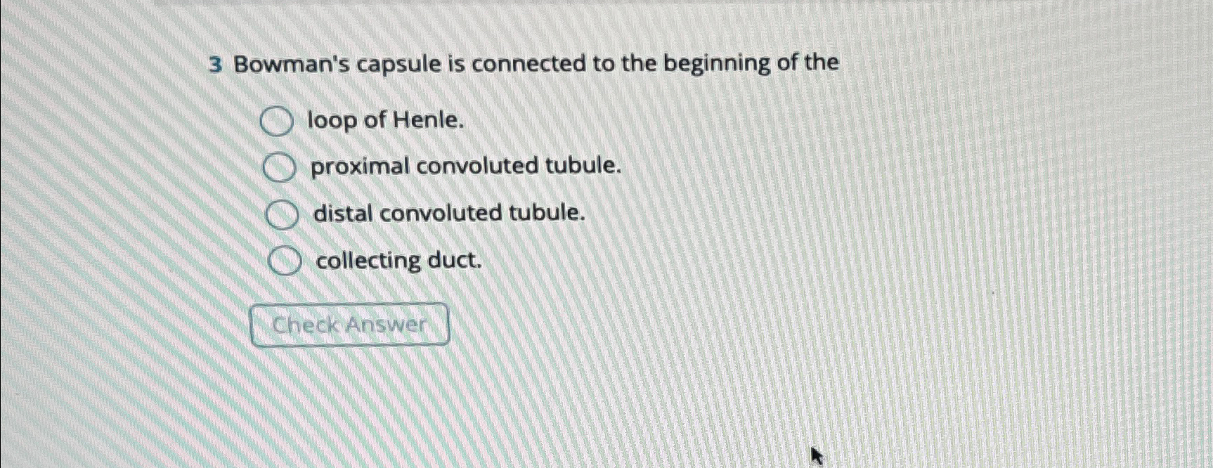 Solved 3 ﻿Bowman's capsule is connected to the beginning of | Chegg.com
