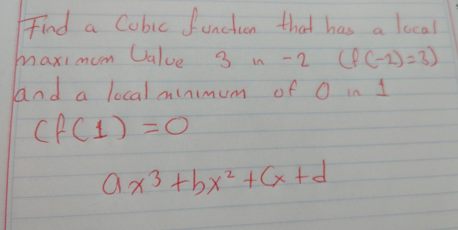 Solved Find a Cubic function that has a local maximun Value | Chegg.com