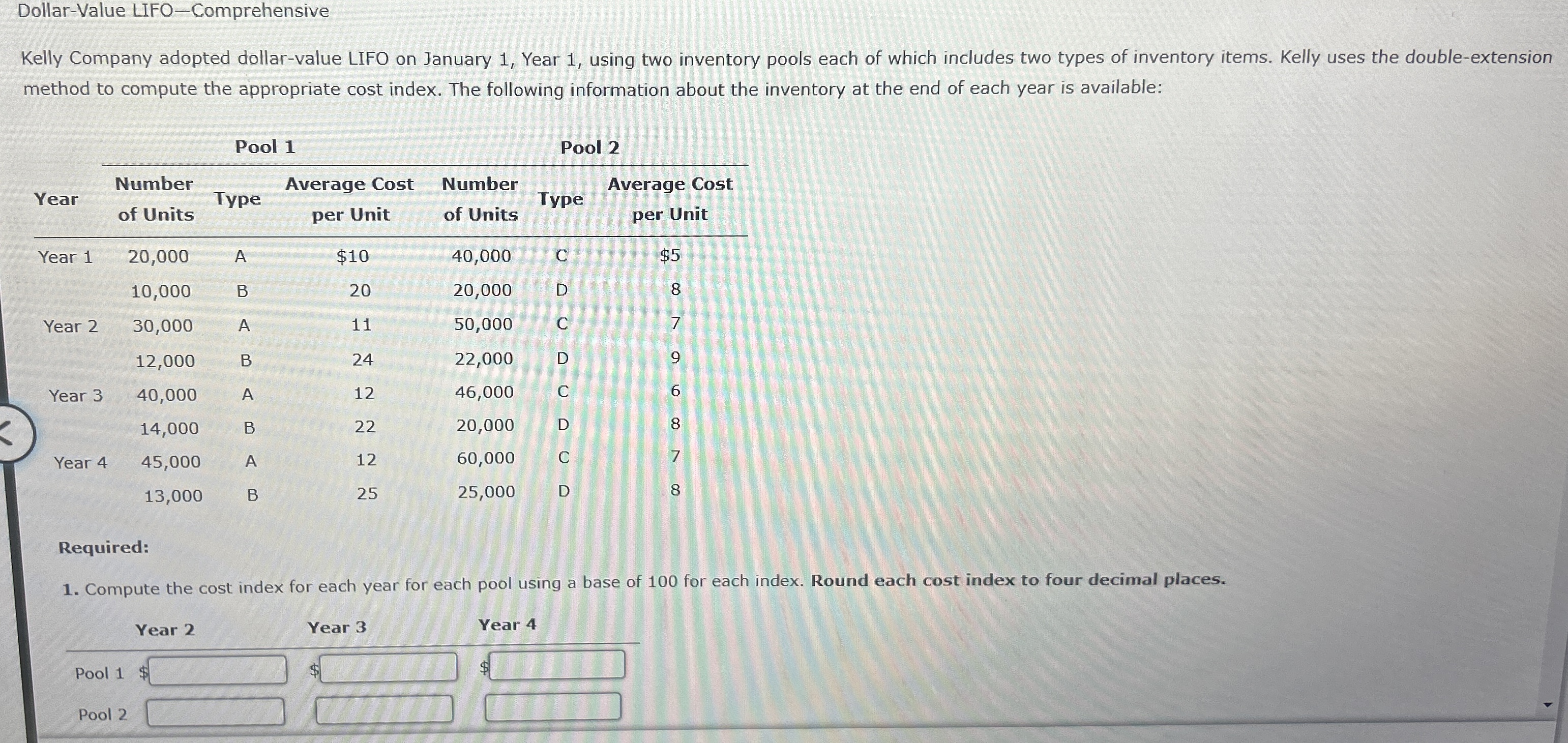 Solved Dollar-Value LIFO-ComprehensiveKelly Company adopted | Chegg.com