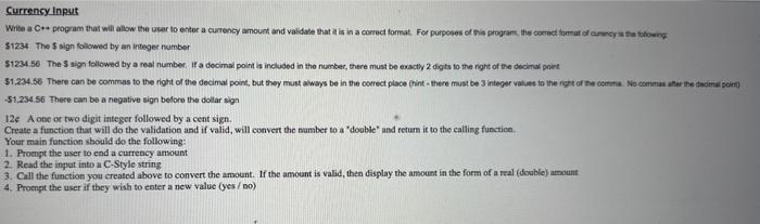 Solved Currency.input Write a C++ program that will allow | Chegg.com