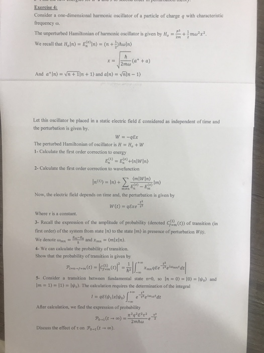 Solved Exercise 4: Consider a one-dimensional harmonic | Chegg.com