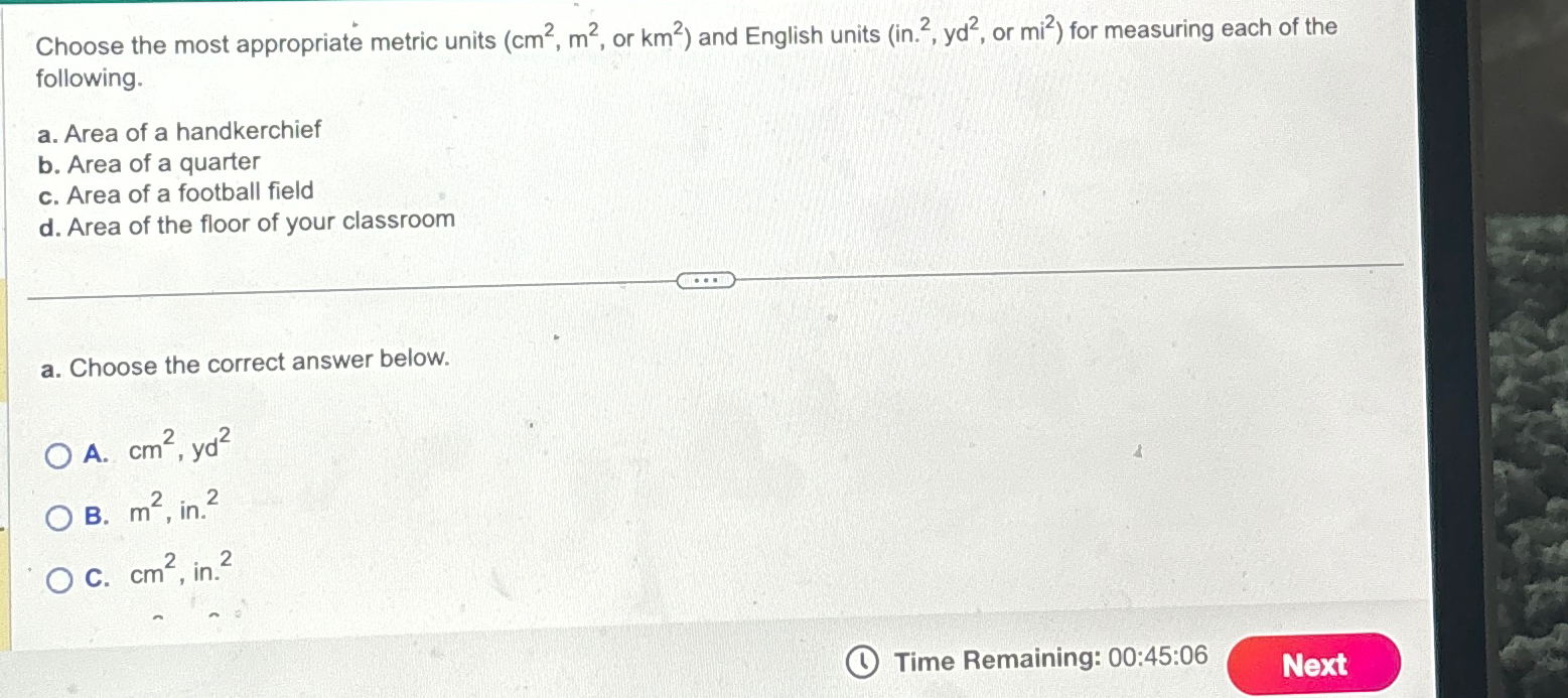 Solved Choose the most appropriate metric units , ﻿or (:km2} | Chegg.com