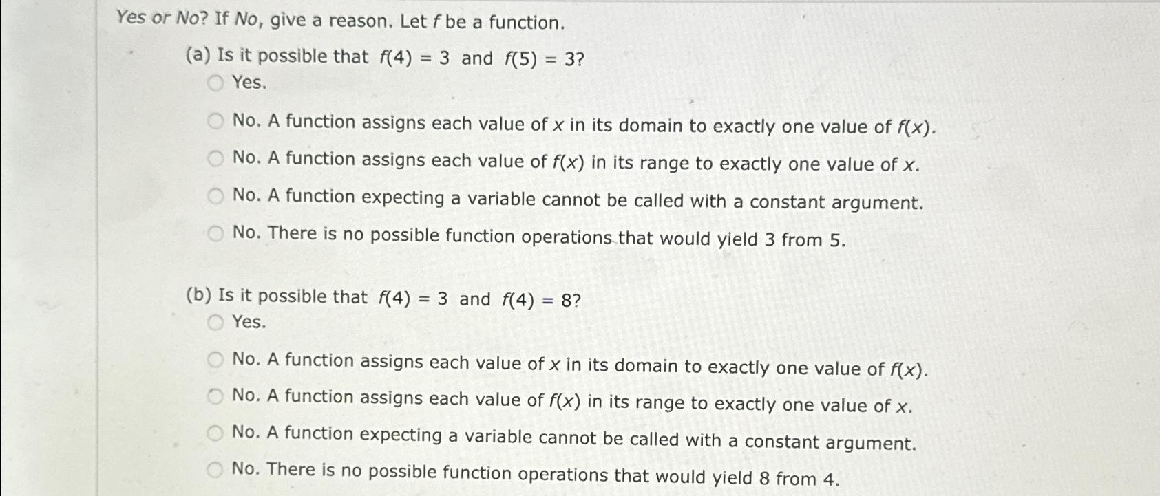 Solved Yes or No? If No, give a reason. Let f be a | Chegg.com