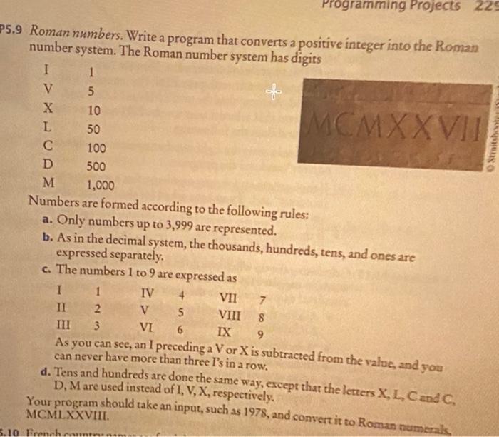Solved Programming Projects 229 MCMXXVII จาเinNG P5.9 Roman | Chegg.com