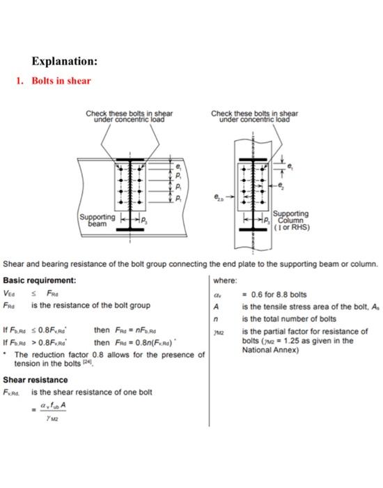 Solved Explanation: 1. Bolts in shear Check these bolts in | Chegg.com