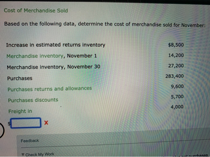 Solved Cost of Merchandise Sold Based on the following data, | Chegg.com