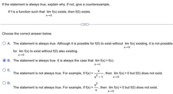 If the statement is always true, explain why. If not, | Chegg.com