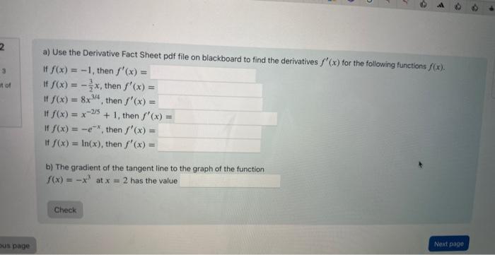 Solved a) Use the Derivative Fact Sheet pdf file on | Chegg.com