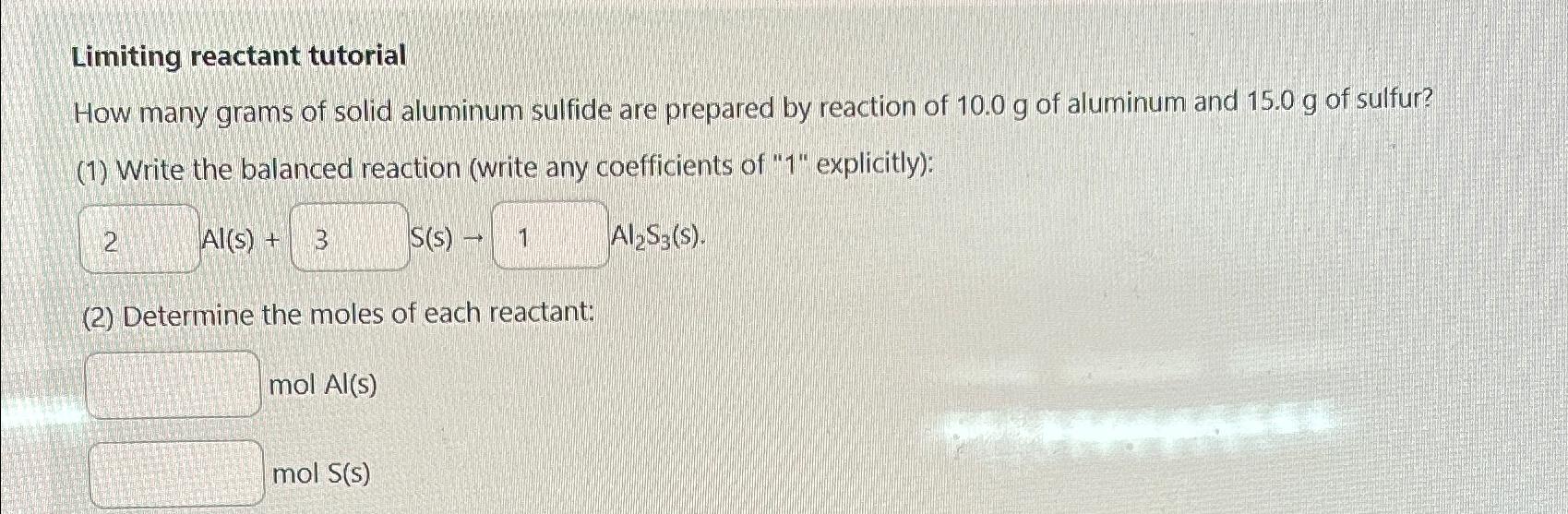 Solved Limiting reactant tutorial\\nHow many grams of solid | Chegg.com