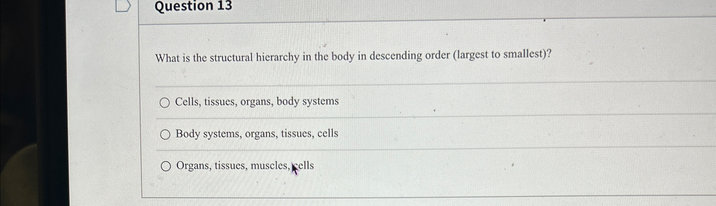 Solved Question 13What is the structural hierarchy in the | Chegg.com