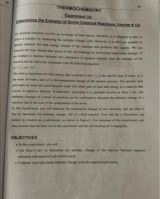 Solved THERMOCHEMISTRY Experiment 10: Determining the | Chegg.com