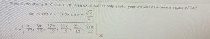 Solved Find all solutions in radians using exact values | Chegg.com