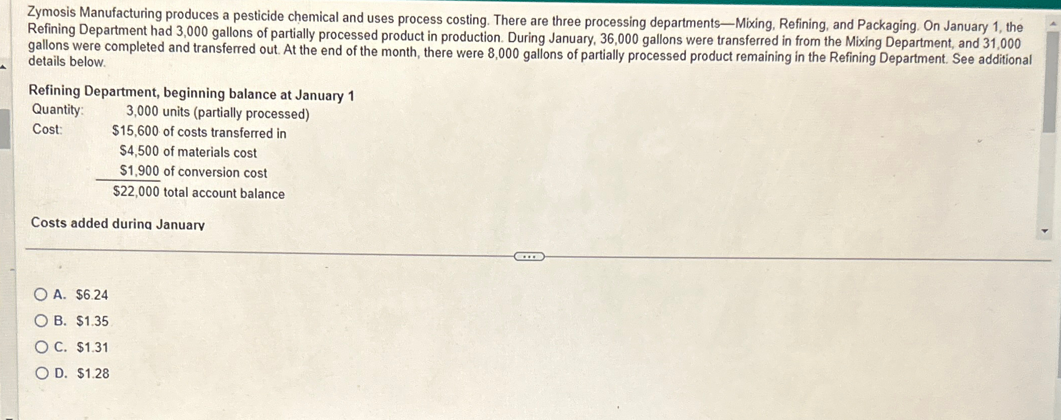 Solved Zymosis Manufacturing produces a pesticide chemical | Chegg.com