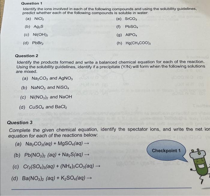Solved Identify the ions involved in each of the following | Chegg.com