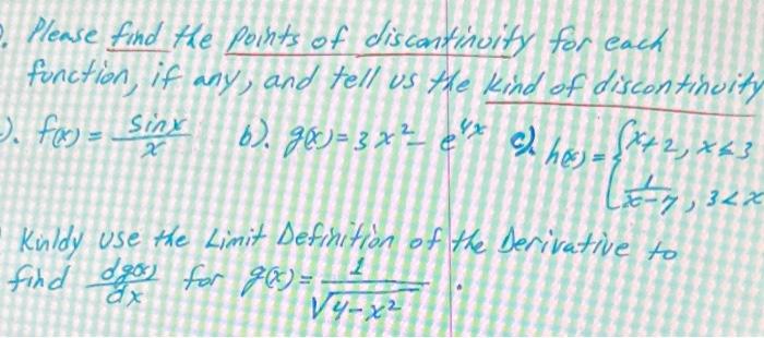 Solved Please find the points of discontinuity for each | Chegg.com