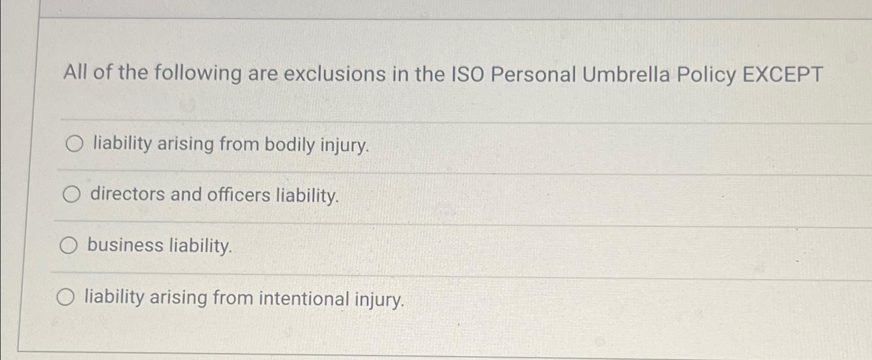 Solved All of the following are exclusions in the ISO | Chegg.com