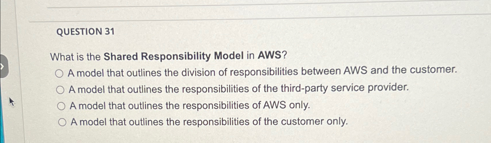 Solved QUESTION 31What is the Shared Responsibility Model in | Chegg.com