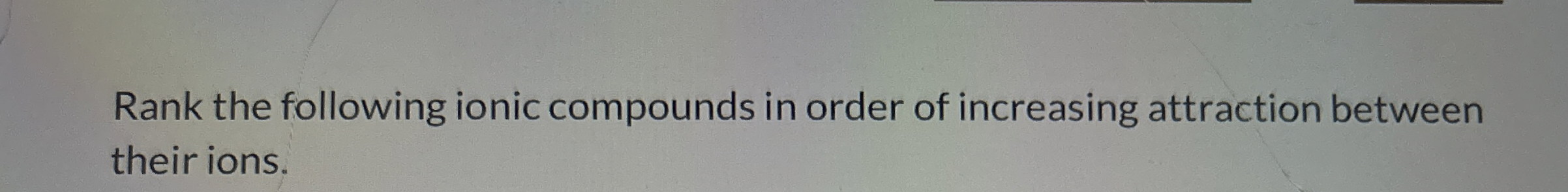 Solved Rank the following ionic compounds in order of | Chegg.com