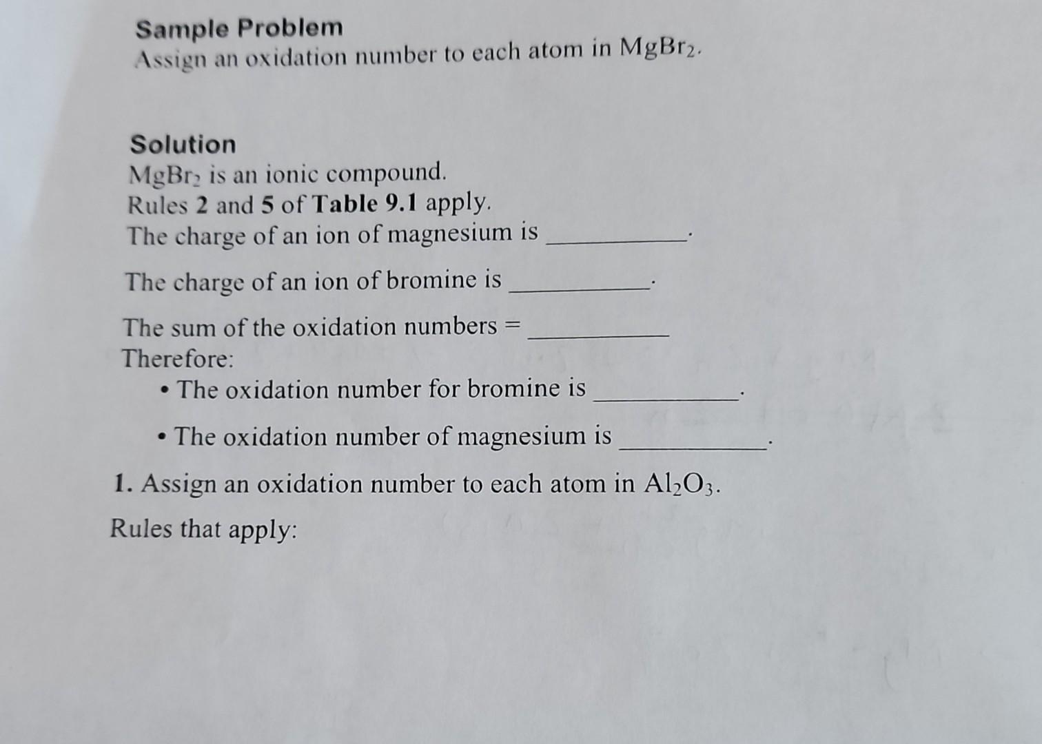 Solved Sample Problem Assign an oxidation number to each | Chegg.com