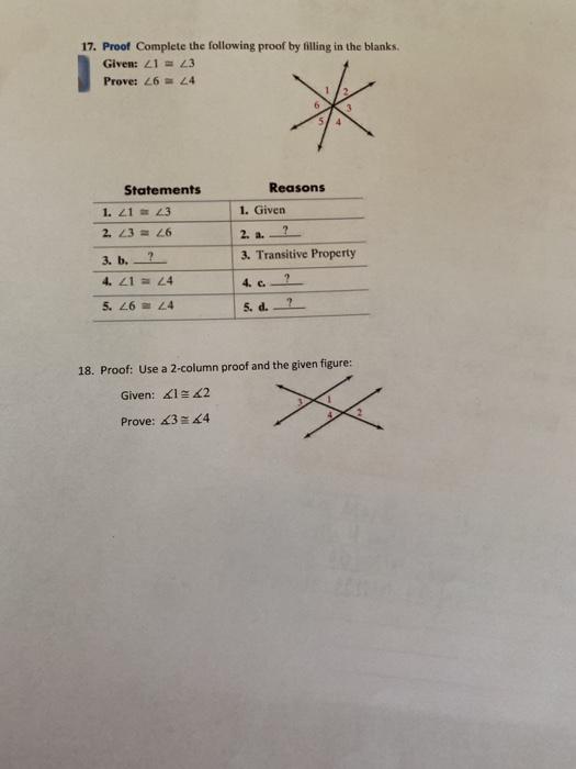 Solved 17. Proof Complete the following proof by filling in | Chegg.com