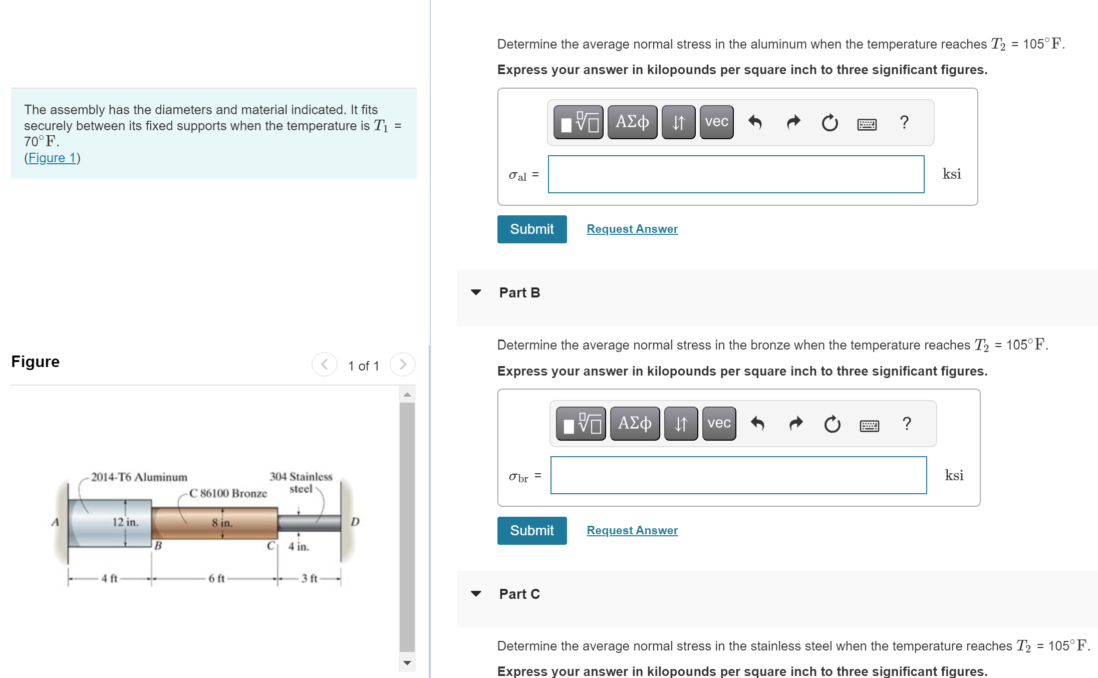 Solved The assembly has the diameters and material | Chegg.com