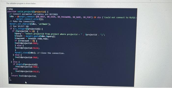 Solved The attached validateproject php file is a PHP | Chegg.com