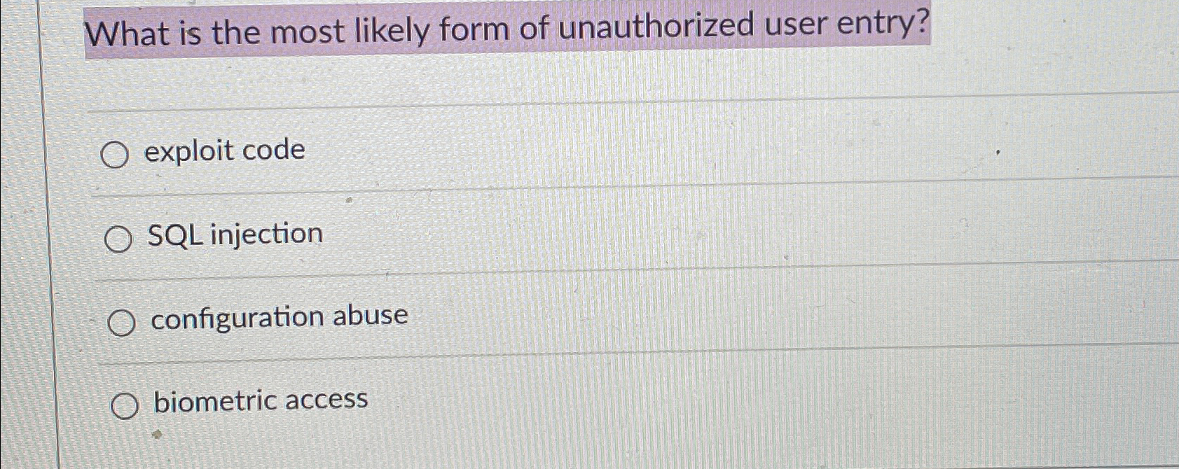 Solved What is the most likely form of unauthorized user | Chegg.com