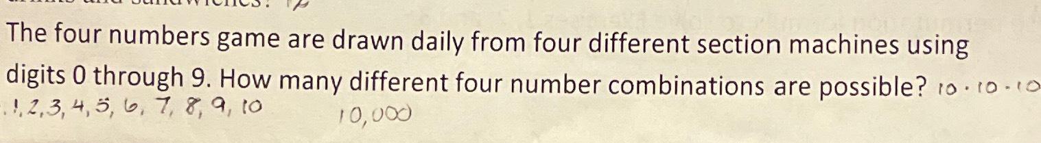 Solved The four numbers game are drawn daily from four | Chegg.com