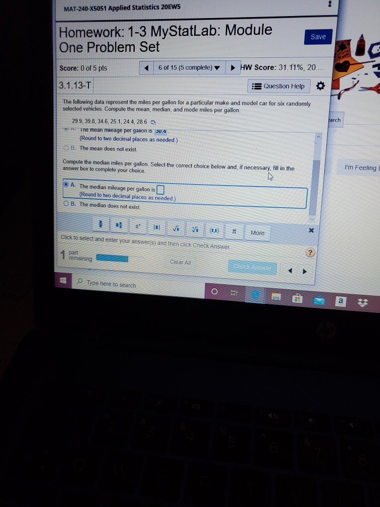 Solved MAT-240-X5051 Applied Statistics 20EWS Homework: 1-3 | Chegg.com