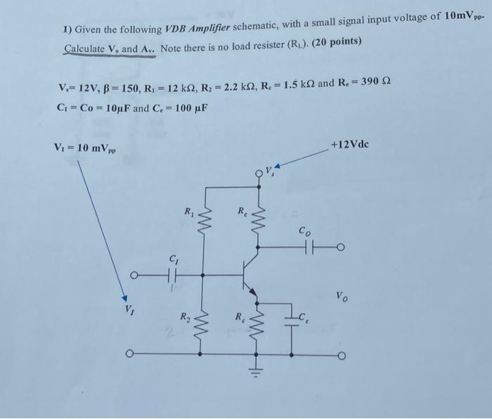 1) Given the following VDB Amplifier schematic, with | Chegg.com