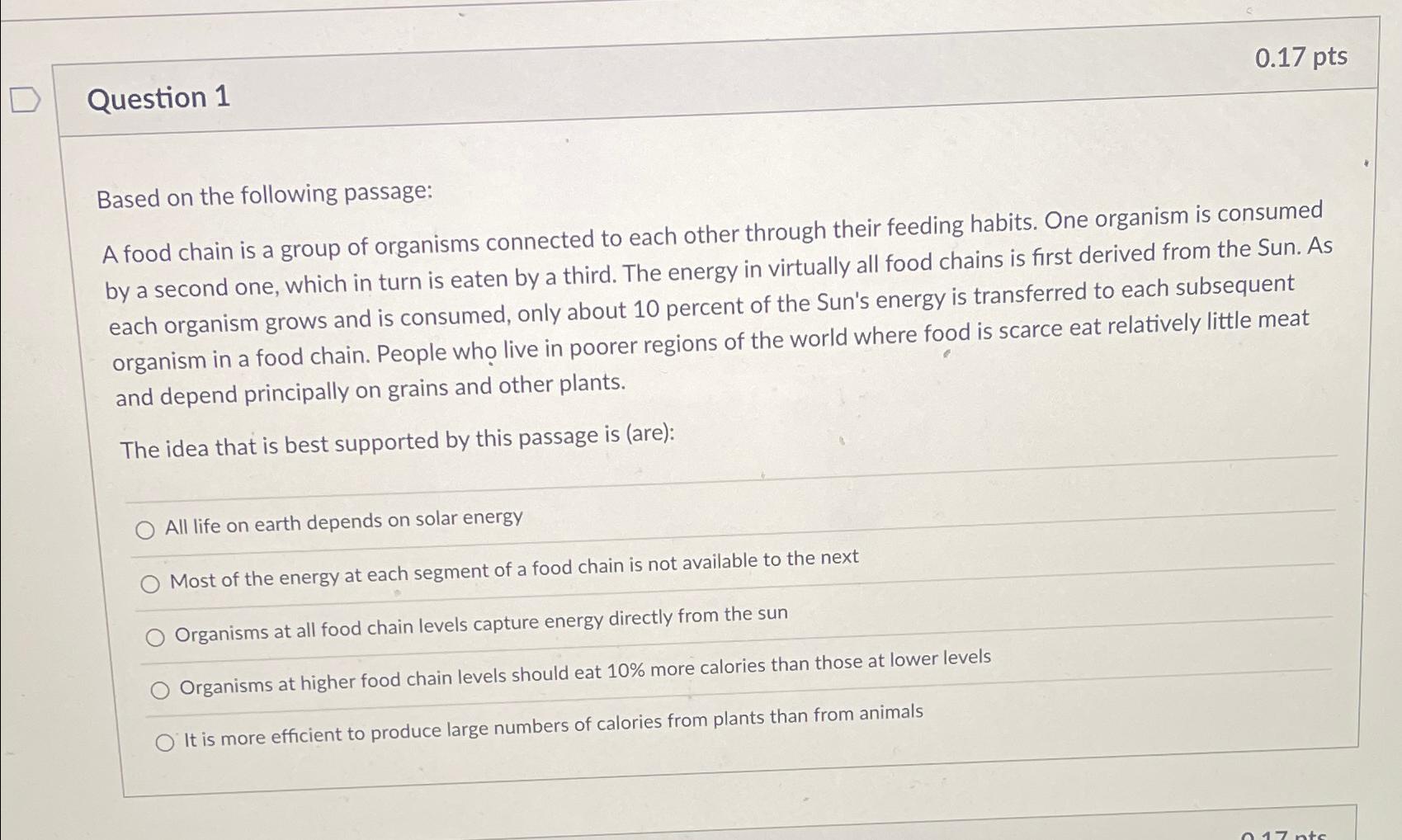 Solved Question 1Based on the following passage:A food chain | Chegg.com