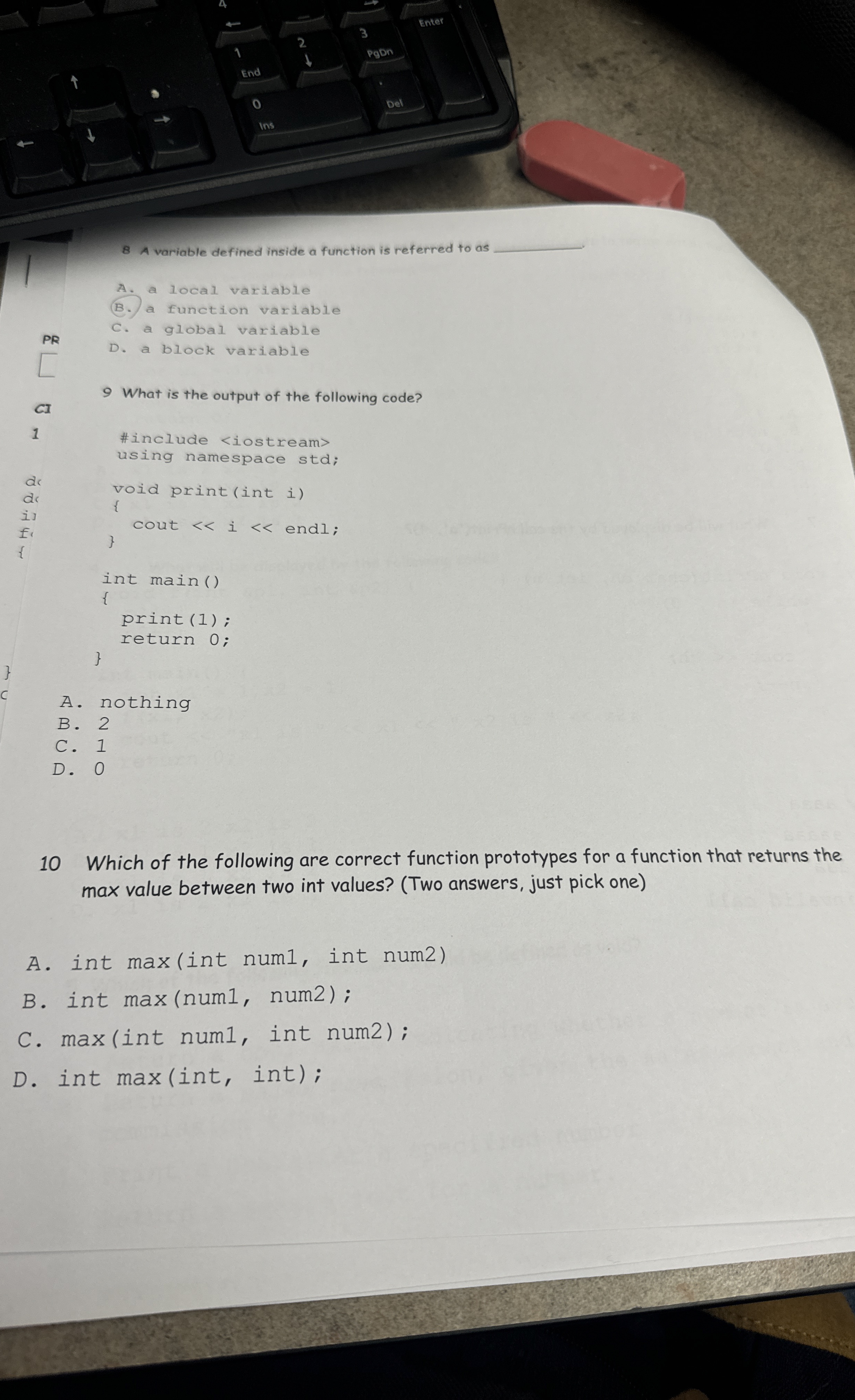 Solved 8 ﻿a Variable Defined Inside A Function Is Referred 
