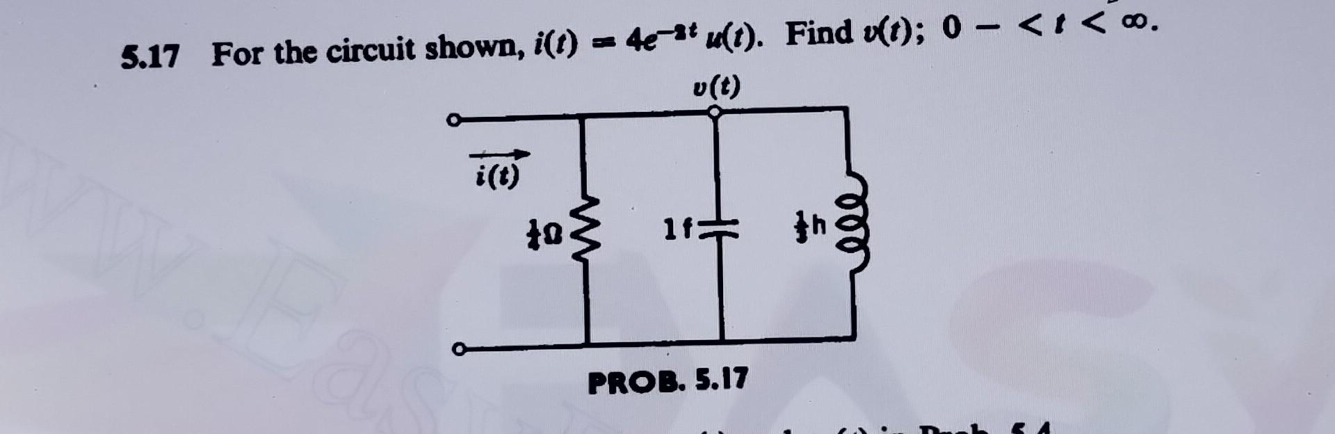 Solved 5.17 For the circuit shown, i(t)=4e−8tu(t). Find | Chegg.com