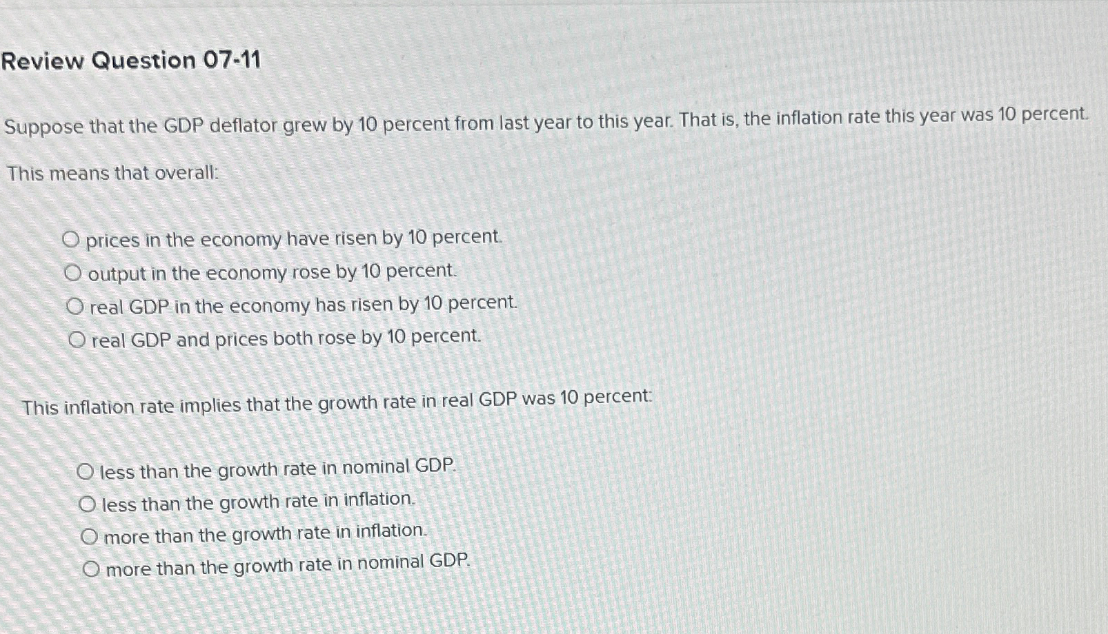Solved Review Question 07-11Suppose that the GDP deflator | Chegg.com