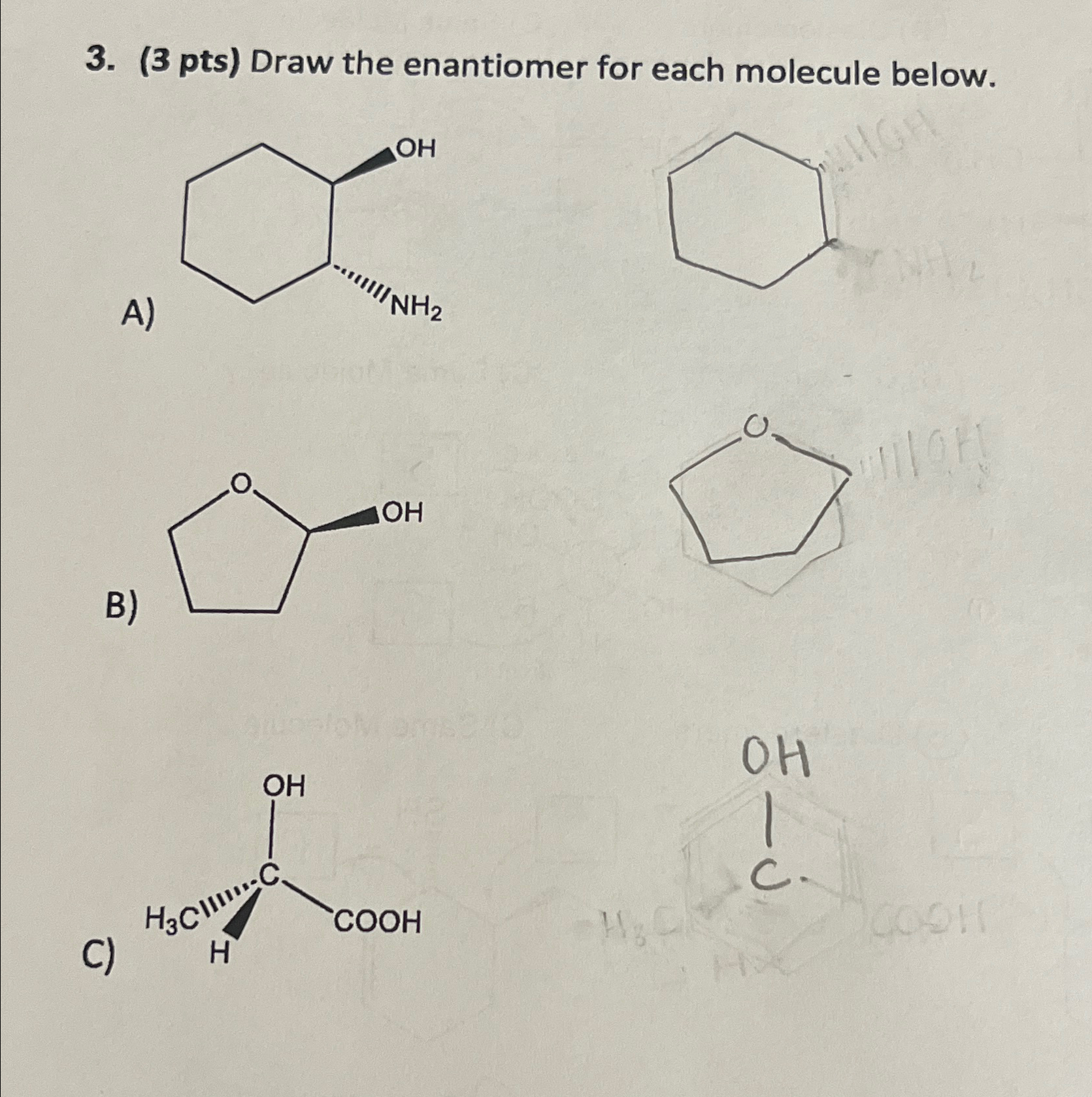Solved (3 ﻿pts) ﻿Draw the enantiomer for each molecule | Chegg.com