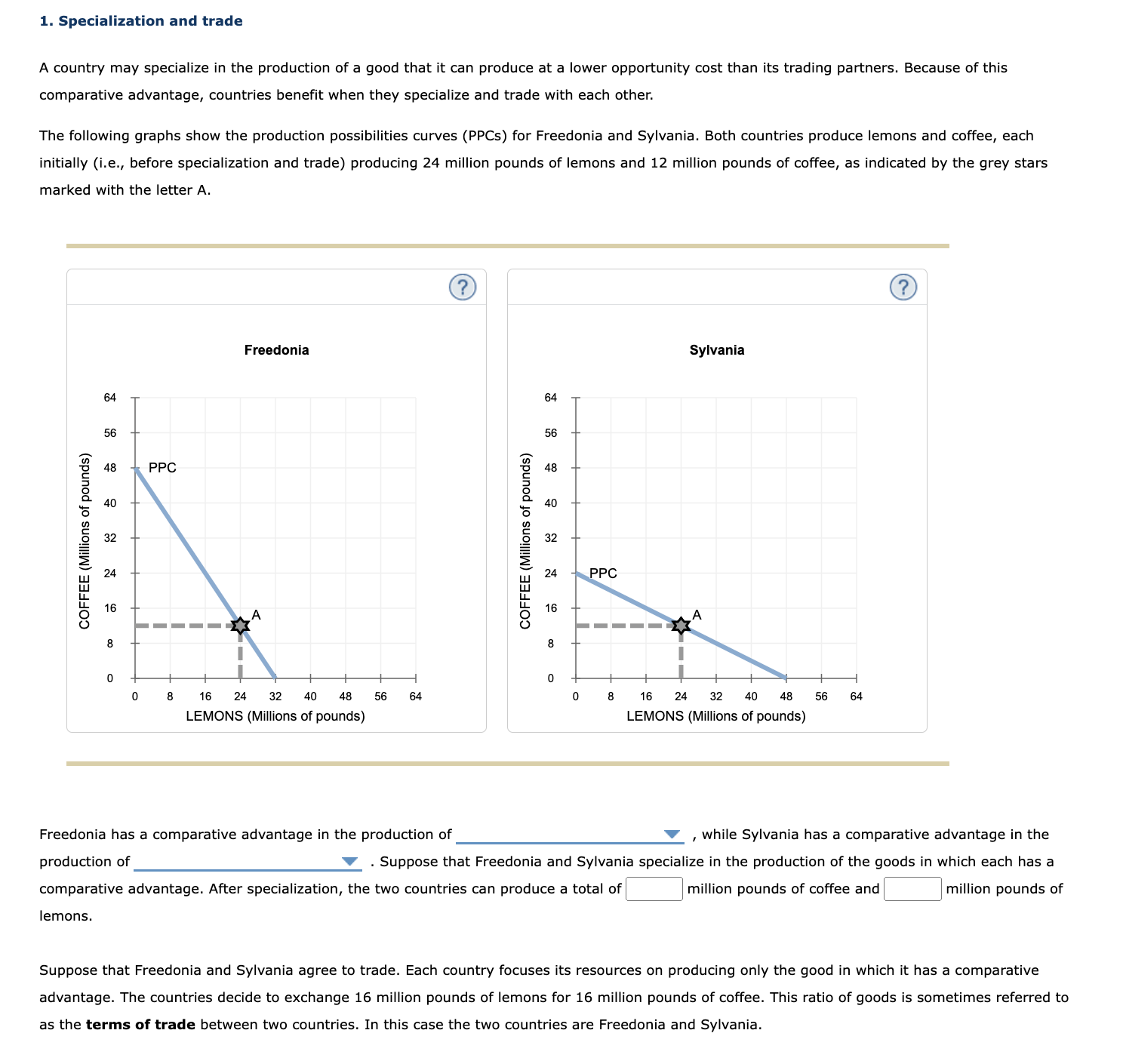 Solved Specialization and tradeA country may specialize in | Chegg.com