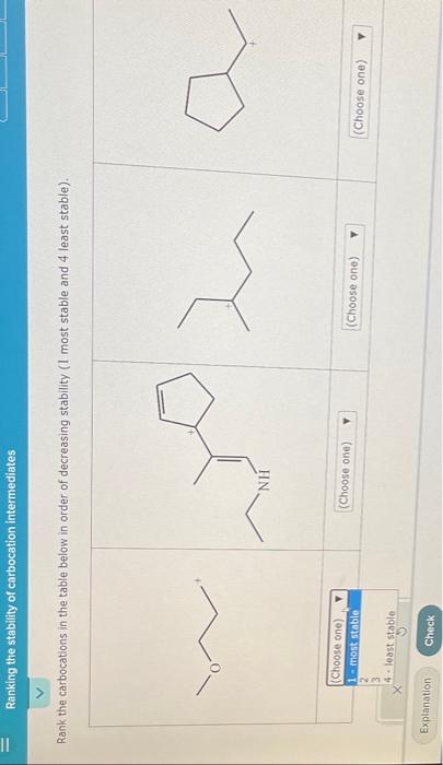 Solved Rank the carbocations in the table below in order of | Chegg.com