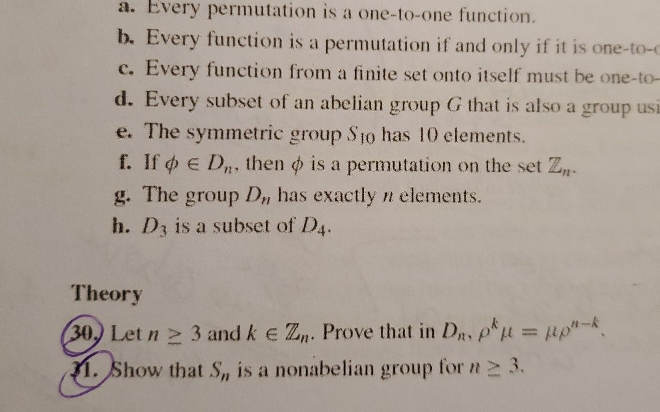 Solved a. Every permutation is a one-to-one function. b. | Chegg.com